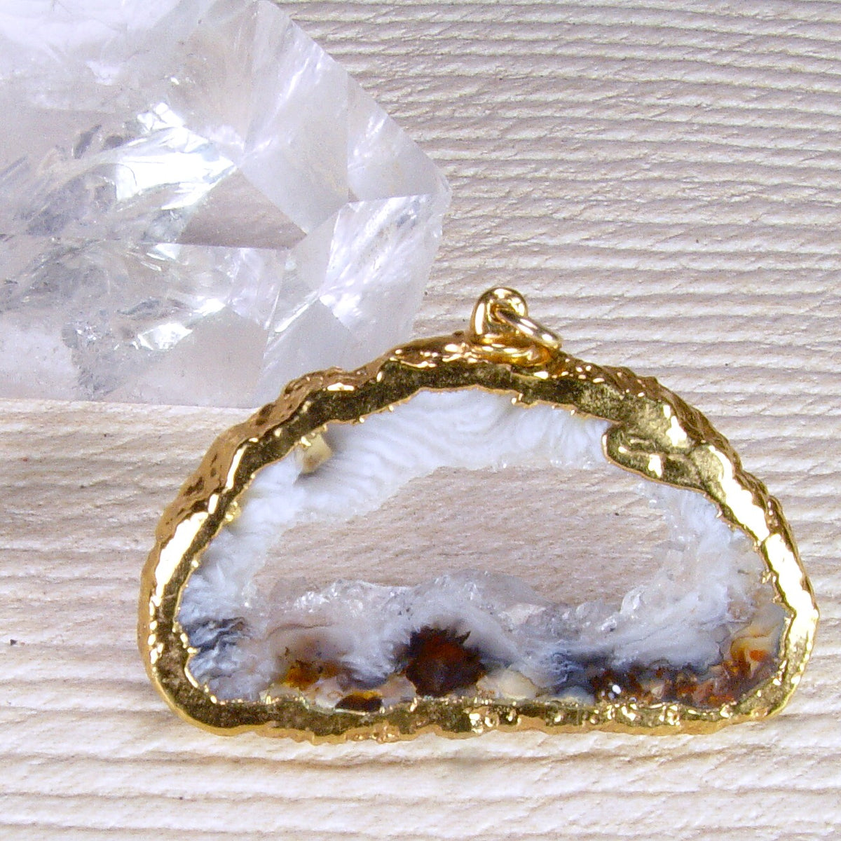 Oco Geode Slice Pendant with 18kt Electroformed Gold | Handcrafted ...